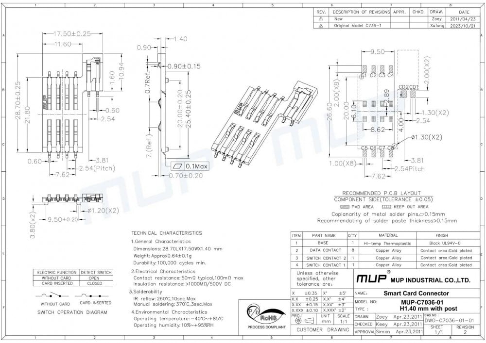 MUP C7036-01 technical drawing page 1