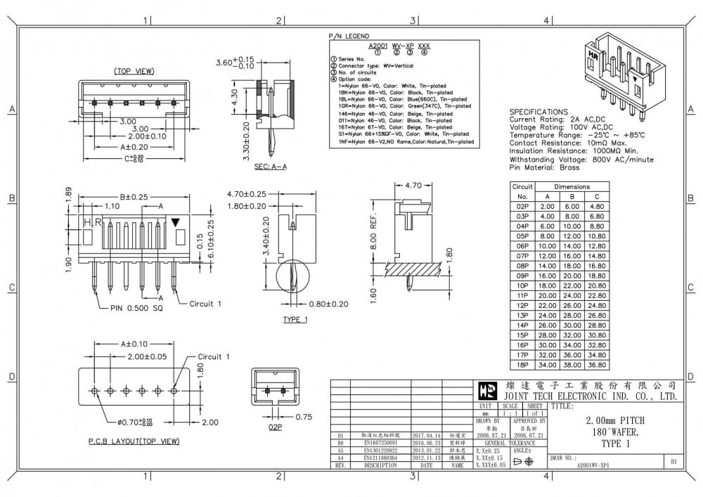 Joint Tech Elec A2001WV-05P2 technical drawing preview