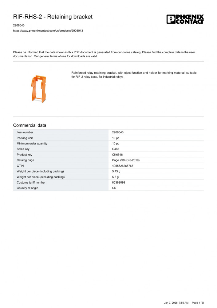 Phoenix Contact 2908043 product document page 1