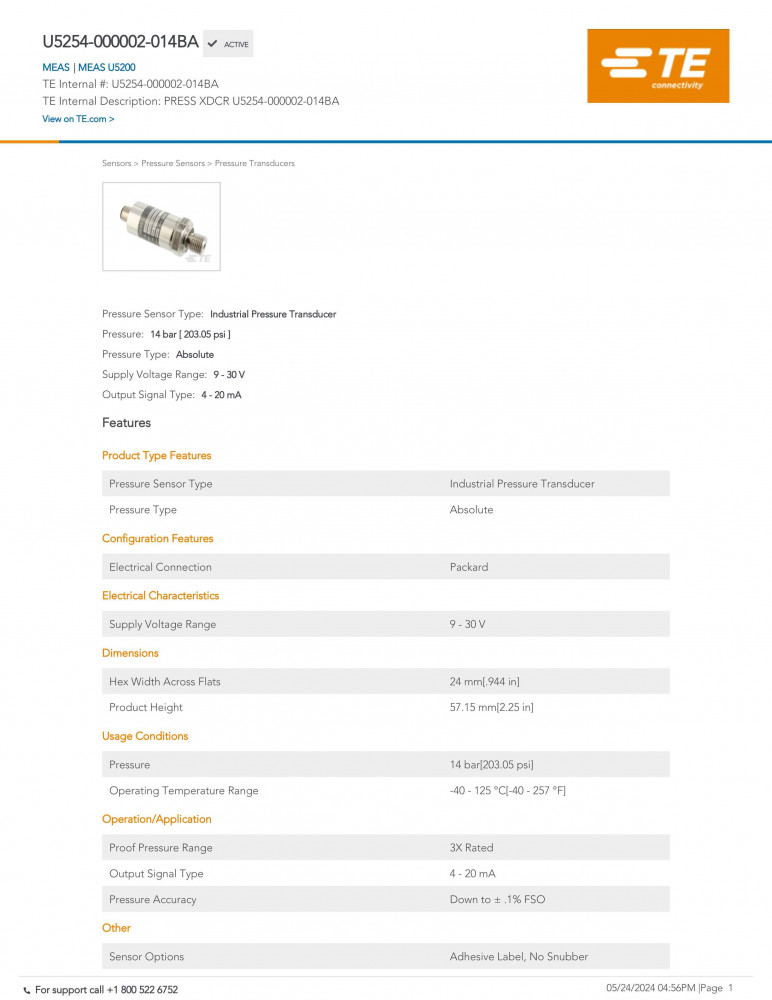 U5254-000002-014BA technical document page 1