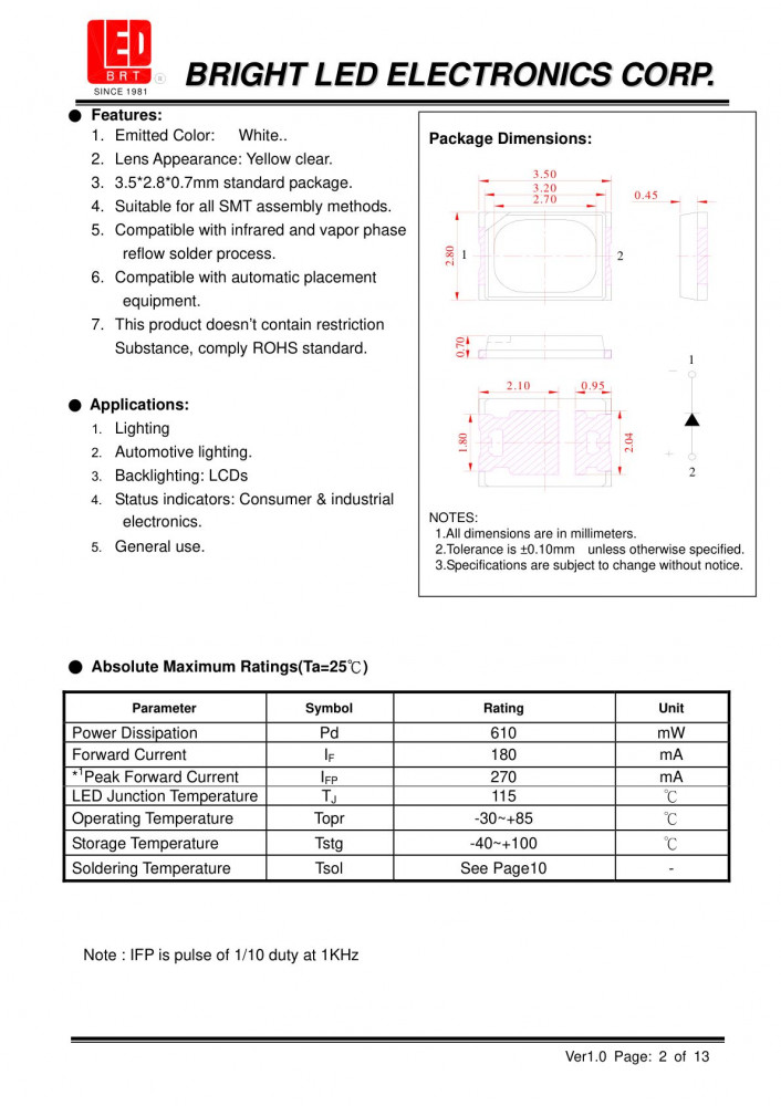 BL-2835C10-34-R80 datasheet page 1
