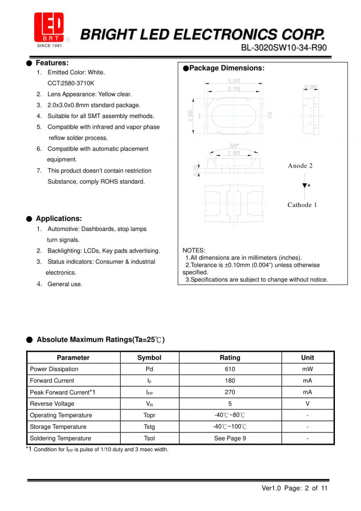 BL-3020SW10-34-R90 datasheet page 1