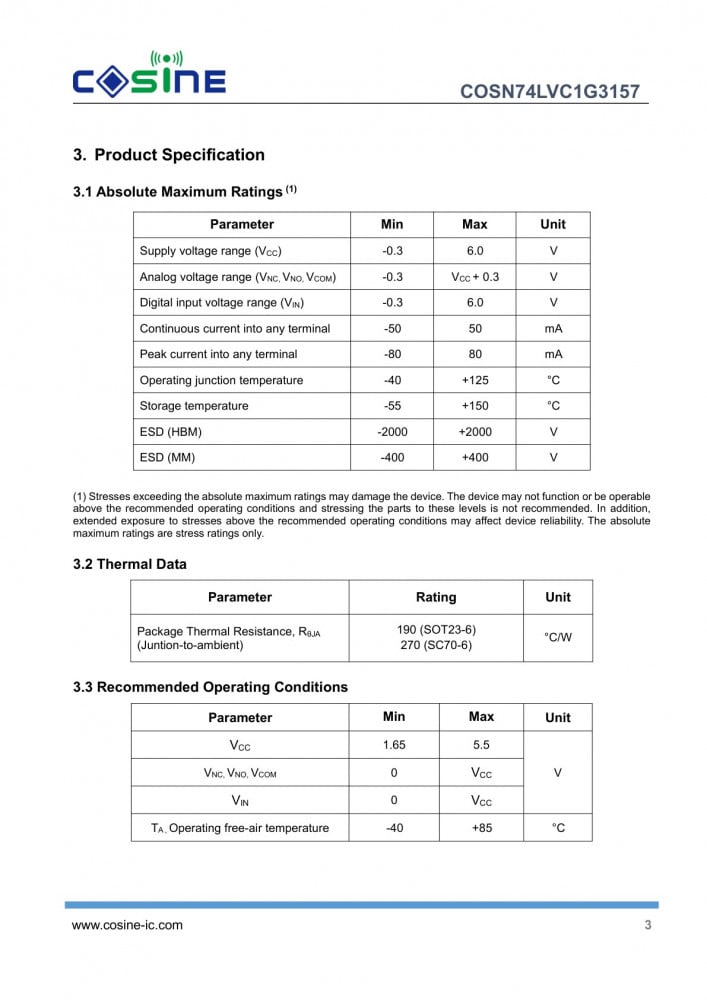 COSN74LVC1G3157 datasheet page 3