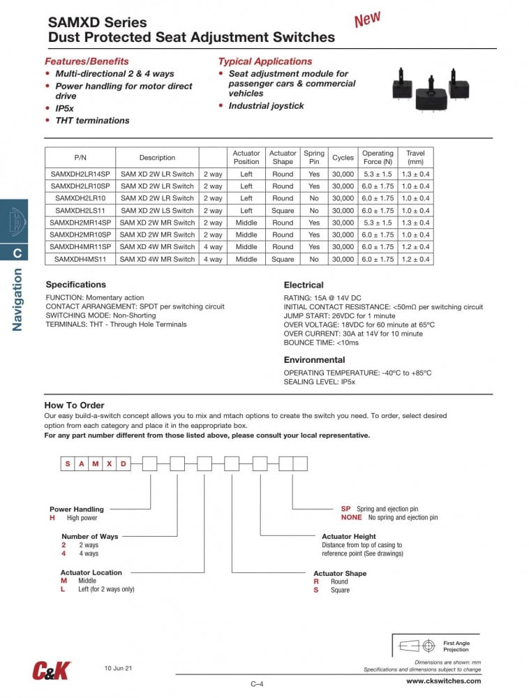 C&K SAMXD datasheet page 1