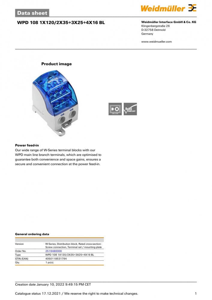 WEIDMULLER 2519480000 documentation page 1