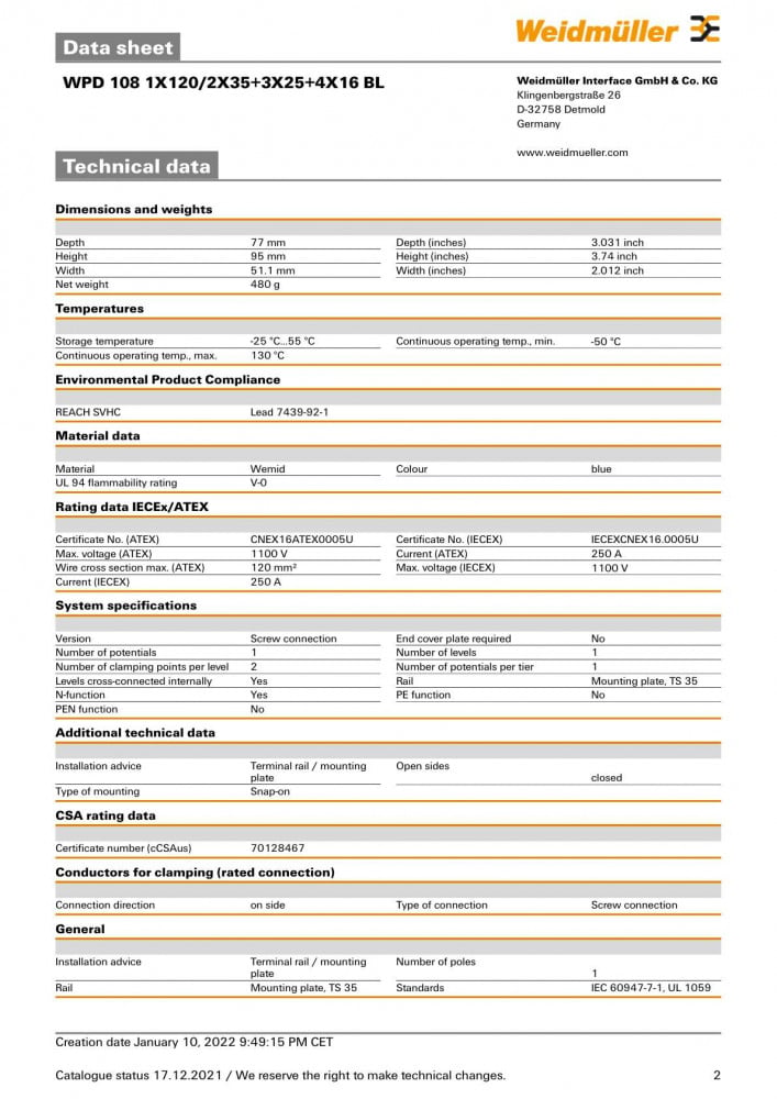 WEIDMULLER 2519480000 documentation page 2