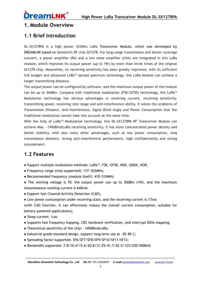 DL-SX1278PA datasheet page 3