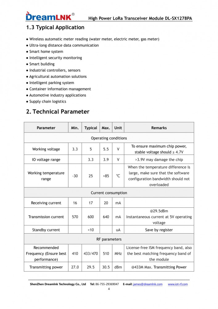 DL-SX1278PA datasheet page 4