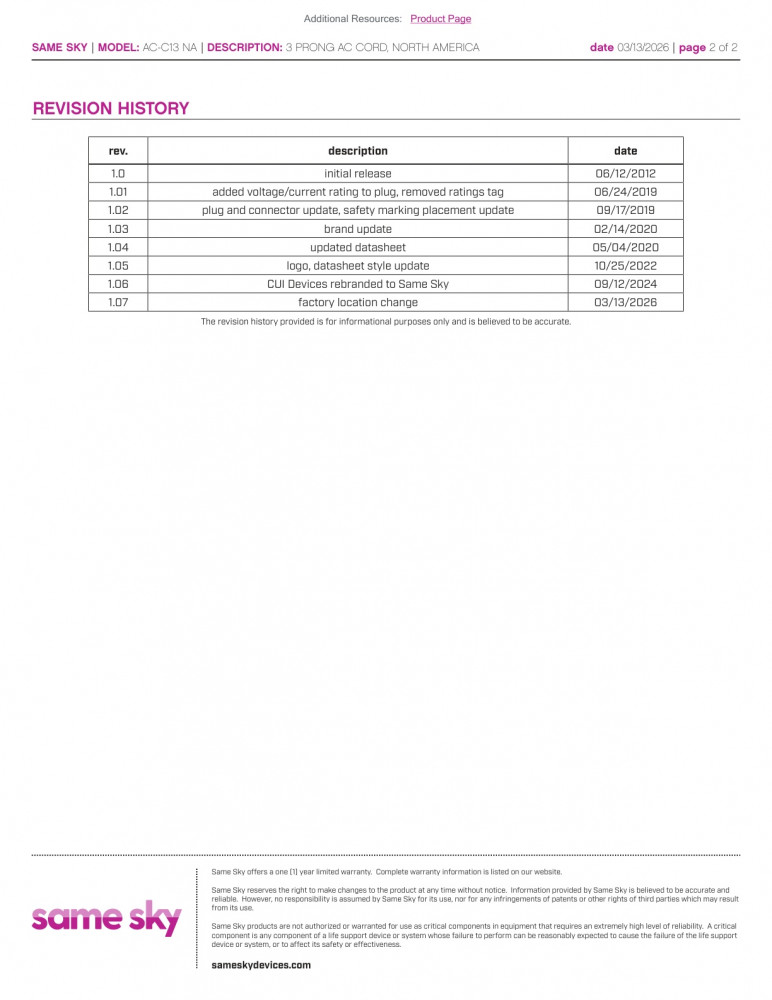 AC-C13 NA product documentation page 2