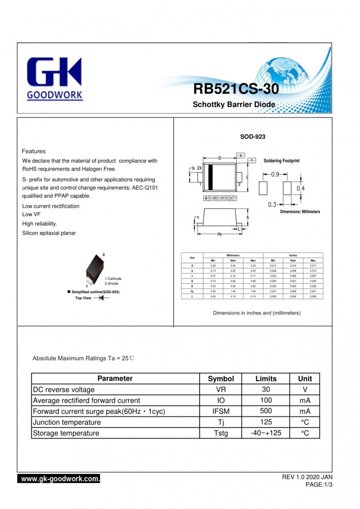 RB521CS-30 technical document page 1