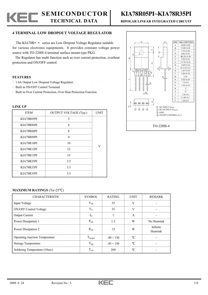 KEC KIA78R05PI-CU/P datasheet page 1