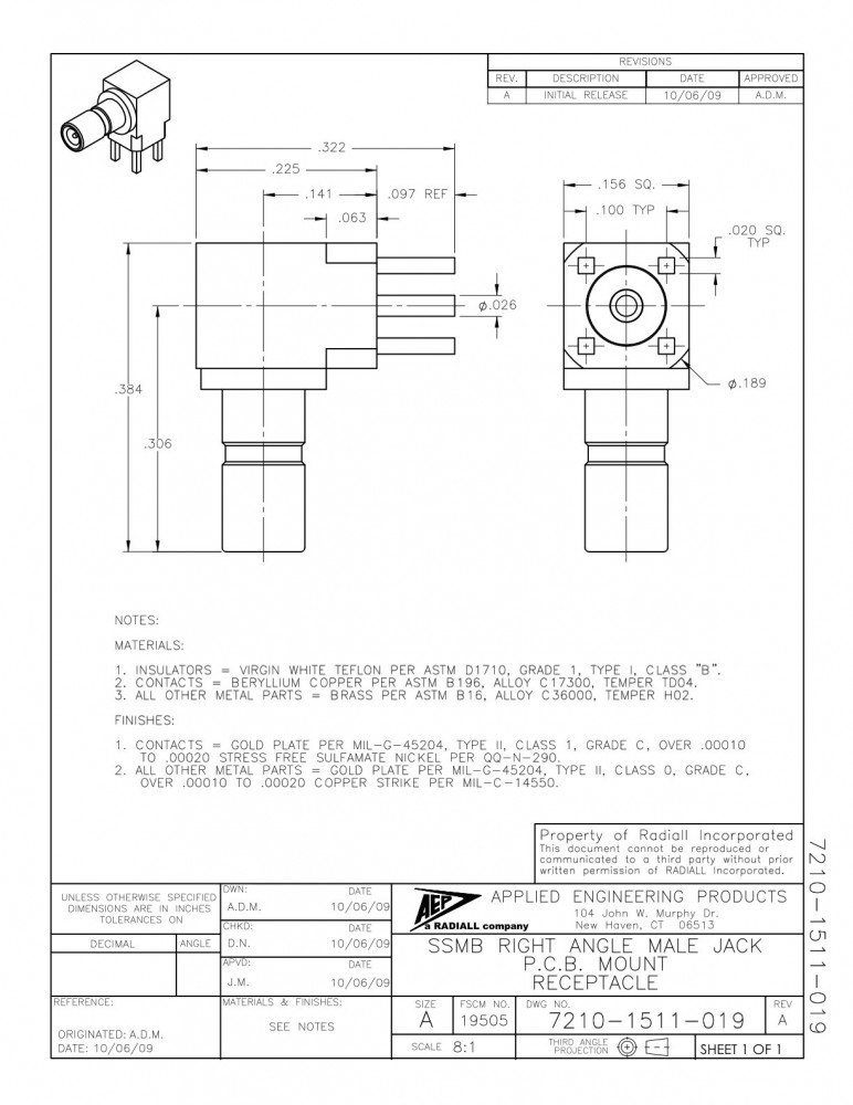 Radiall 7210-1511-019 product drawing preview