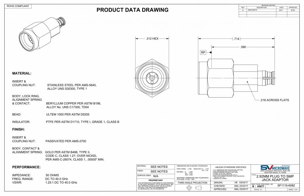 Amphenol SF1115-6082 technical drawing