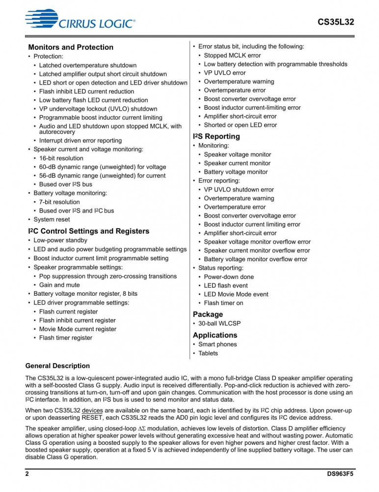 CS35L32-CWZR datasheet page 2