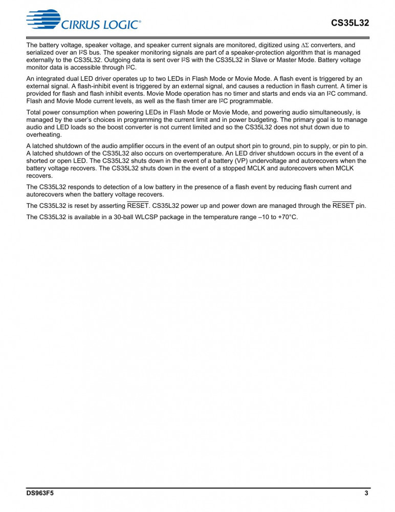 CS35L32-CWZR datasheet page 3