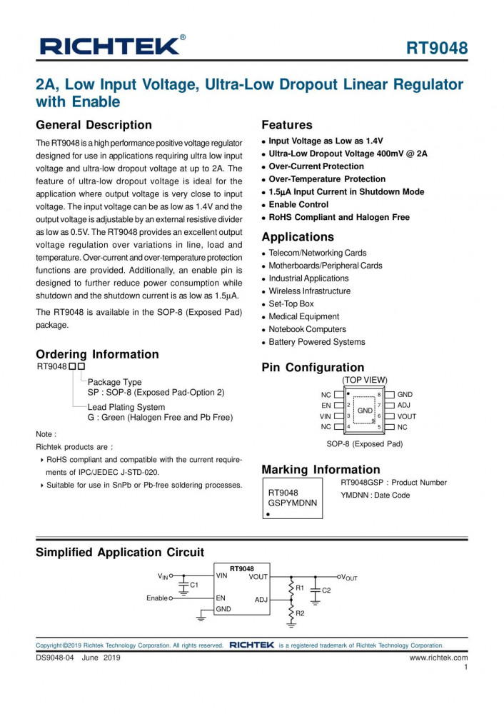 RT9048GSP datasheet page 1