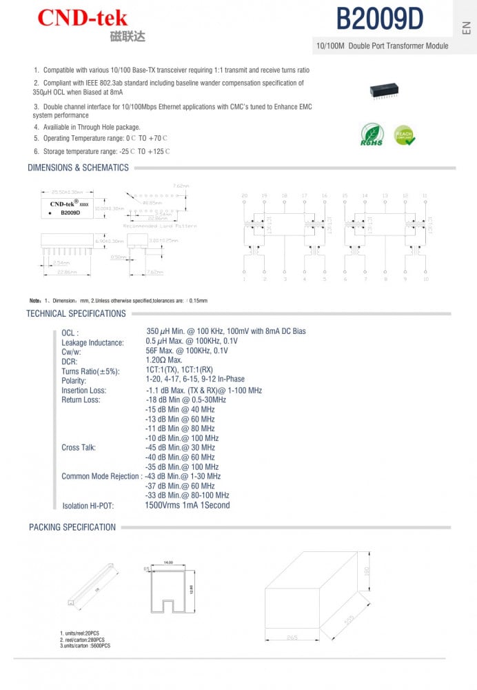 CND-tek B2009D technical document page