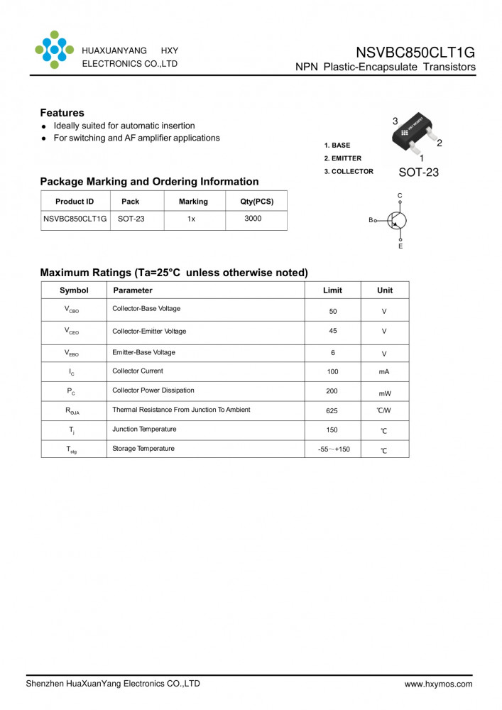 NSVBC850CLT1G-HXY datasheet page 1