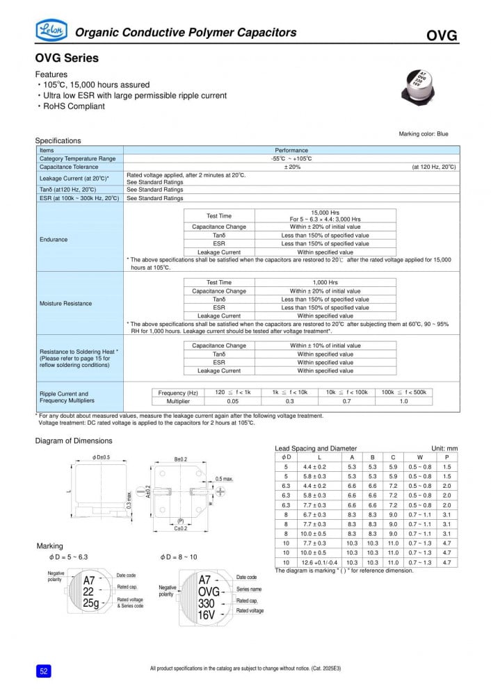 Lelon OVG series datasheet page 1