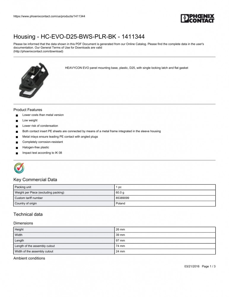 Phoenix Contact 1411344 product document page 1