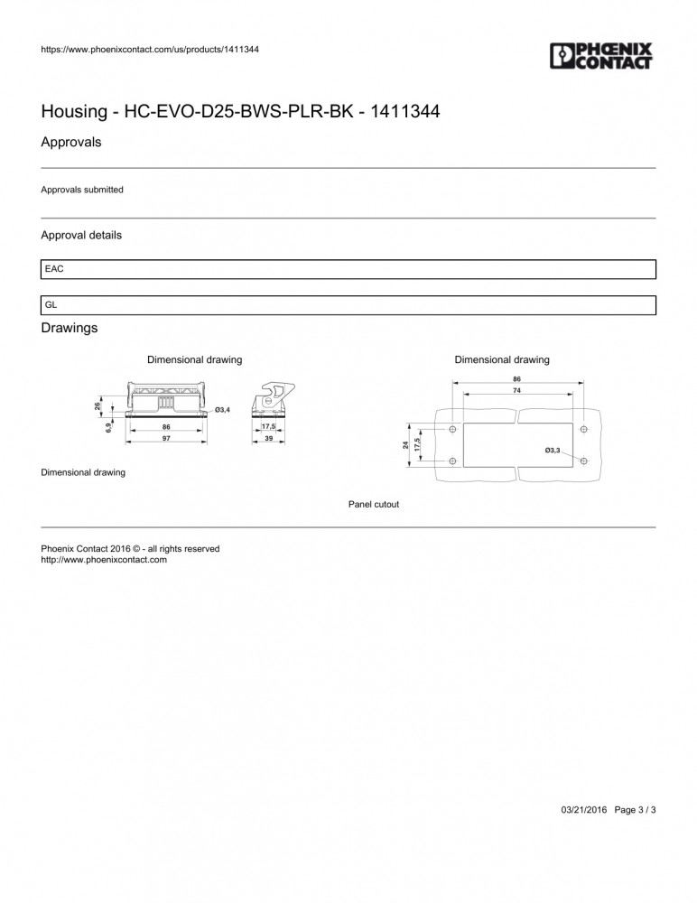 Phoenix Contact 1411344 panel cutout drawing