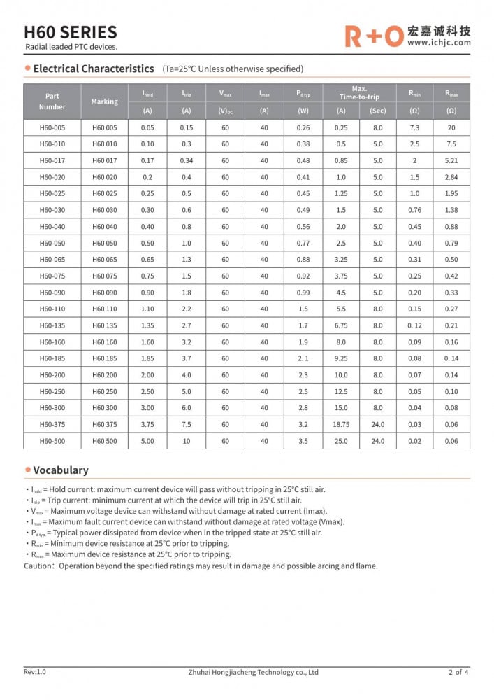 R+O H60 series datasheet page 2