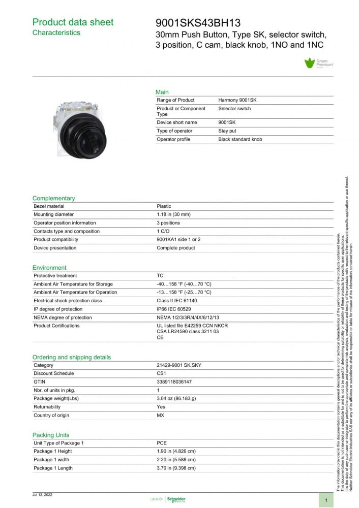 9001SKS43BH13 technical document page 1