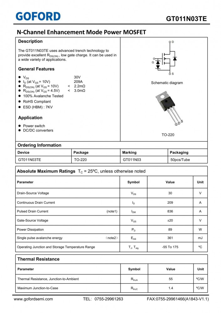 GT011N03TE datasheet page 1