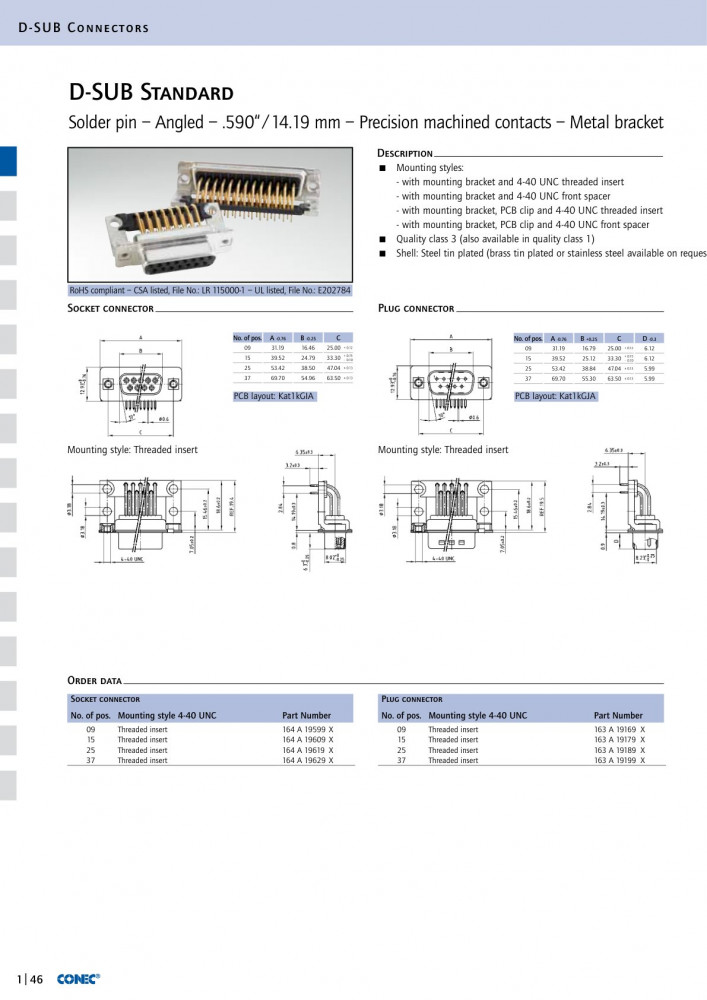Conec D-Sub connector technical document page 1