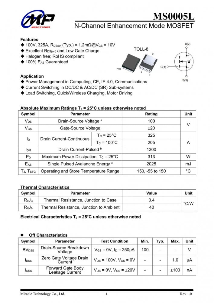MS0005L datasheet page 1