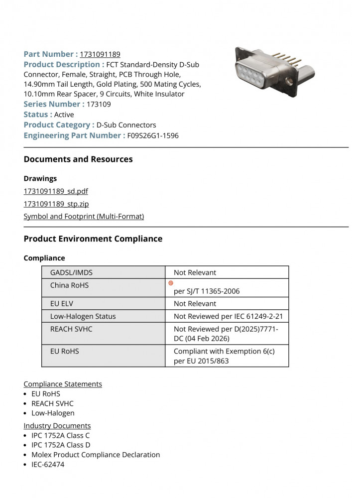 MOLEX 1731091189 product drawing page 1