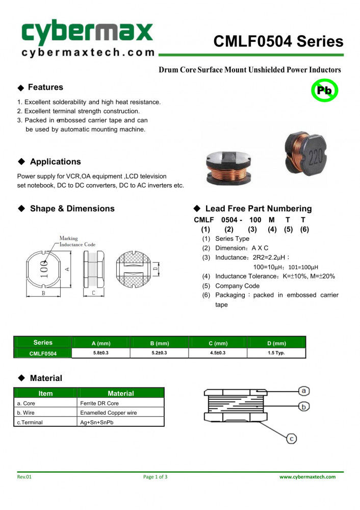 Cybermax CMLF0504 datasheet page 1