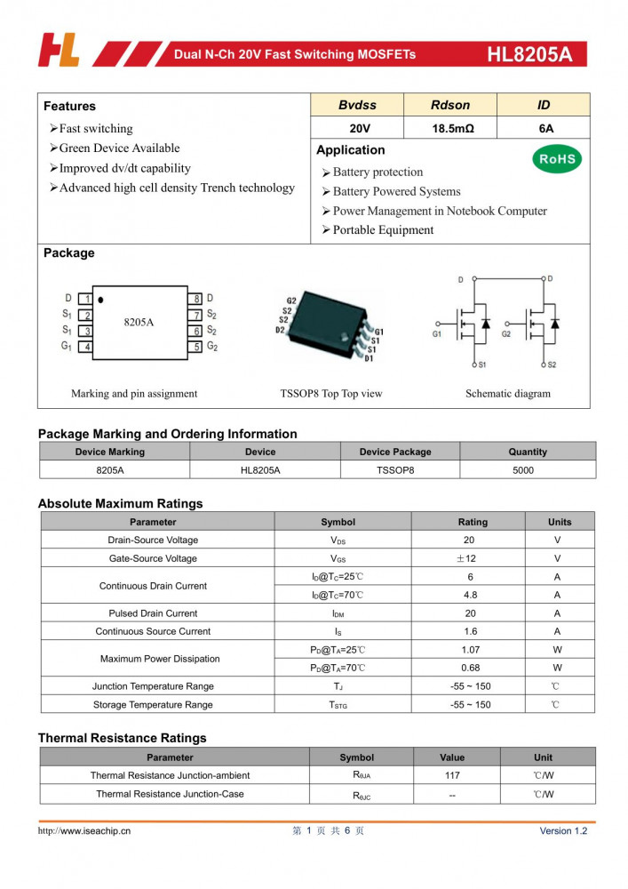 HL8205A datasheet page 1