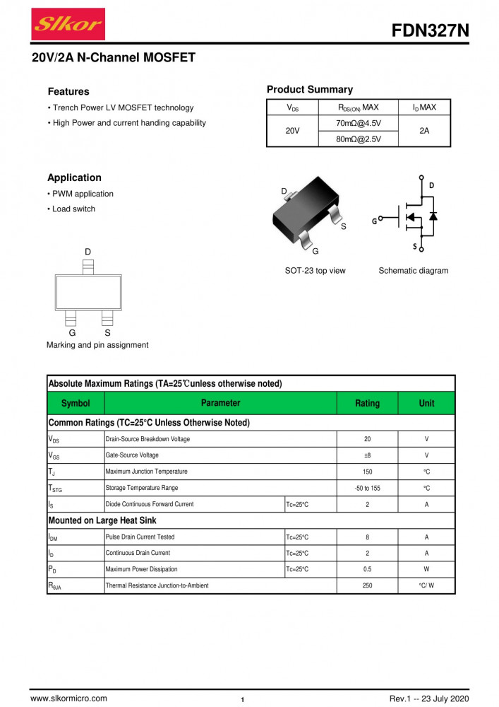 FDN327N datasheet page 1