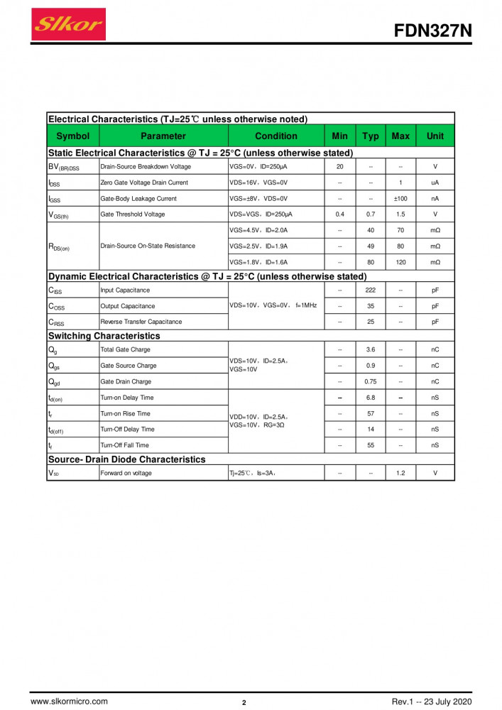 FDN327N datasheet page 2