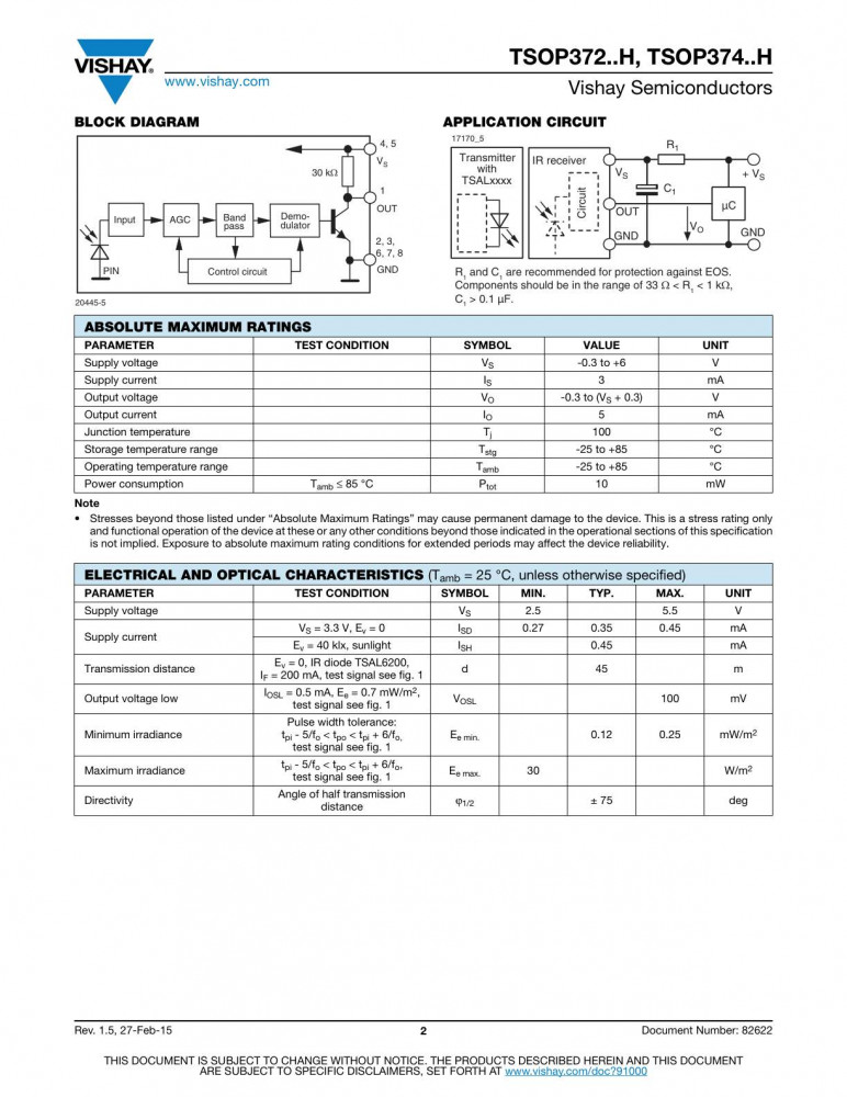 TSOP37238HTT1 datasheet page 2