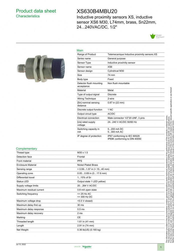 XS630B4MBU20 technical document page 1