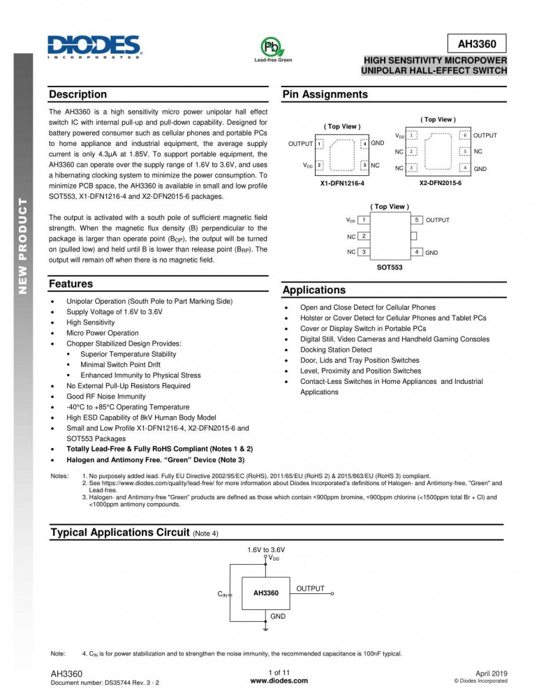 AH3360 datasheet page 1