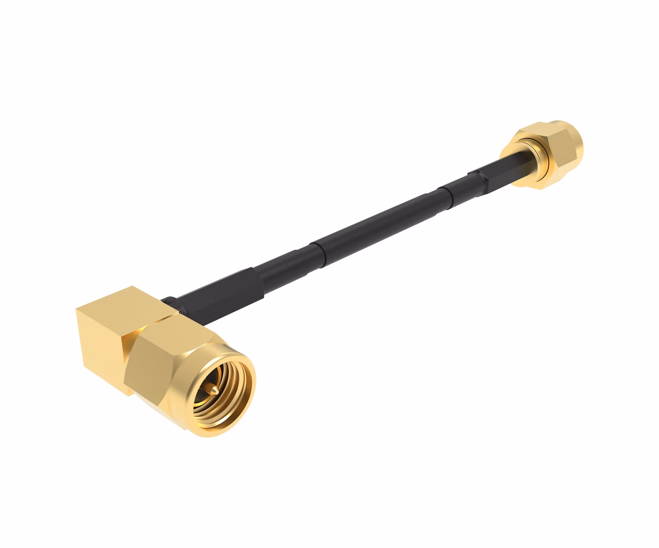 SMA Right-Angle Plug to SMA Straight Plug on RG-174 Cable, 76.20mm Length, 50 Ohms