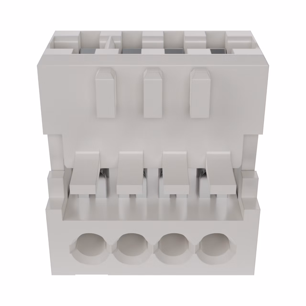 Appli-Mate RAST 2.5 IDT Housing, 2.50mm Pitch, Female, 4 Circuits, Beaded Terminal, Position Keys A & E Removed, Slotted Endwalls, Polarizing Rib Between Circuits 1 & 2 for sale