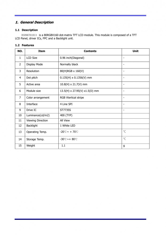 HS096T01H13 datasheet page 3
