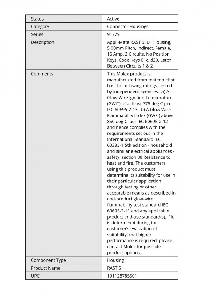 Technical document page 2 for MOLEX 917790052