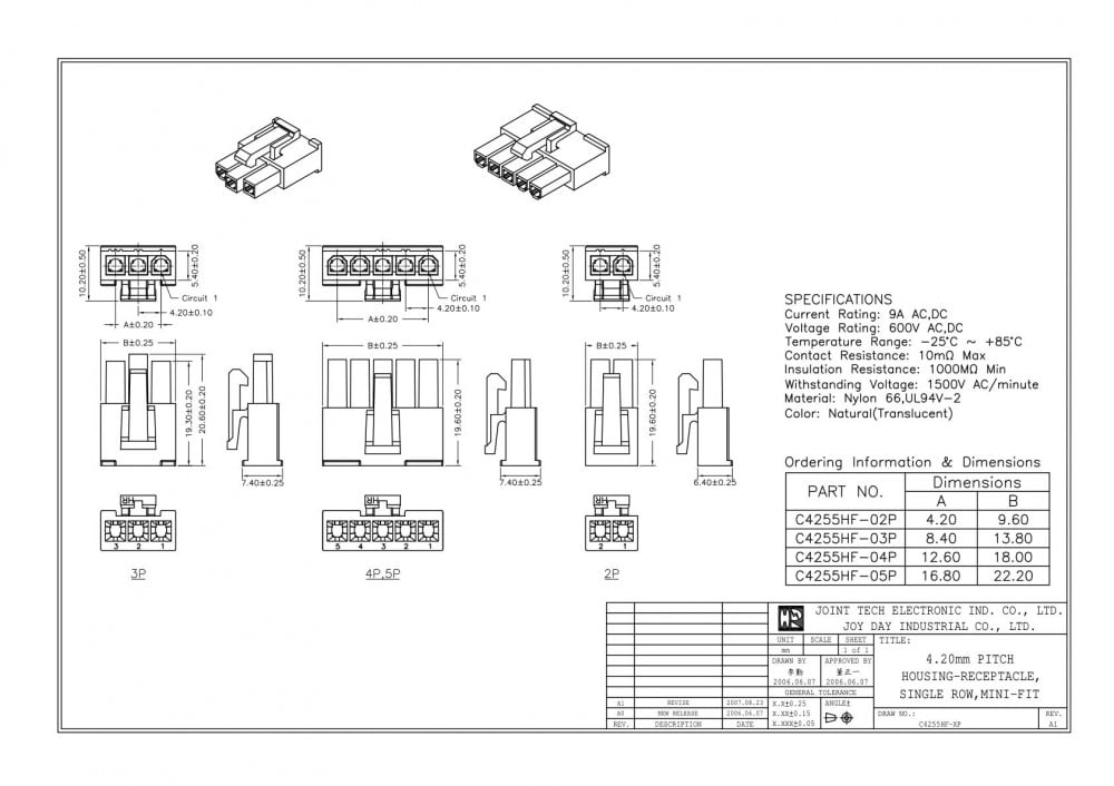 Joint Tech Elec C4255HF-03P technical drawing and specification document