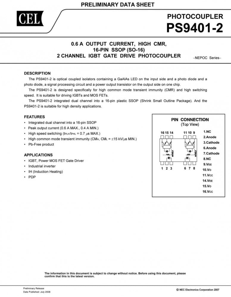 PS9401-2-AX datasheet page 1