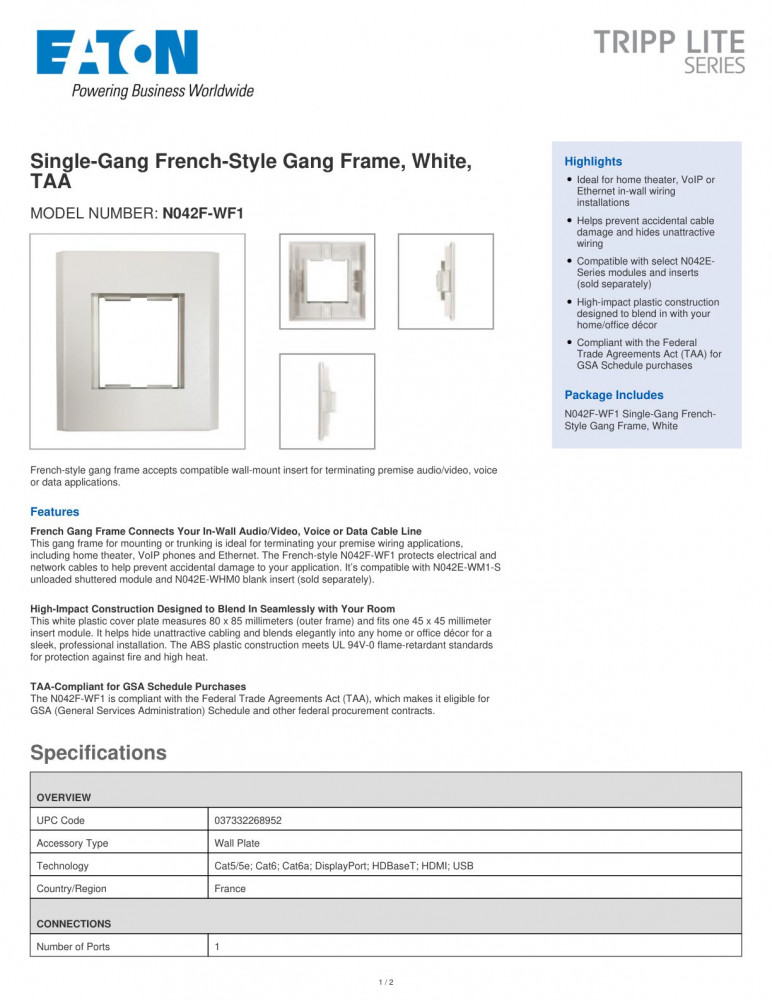 EATON N042F-WF1 technical document page 1