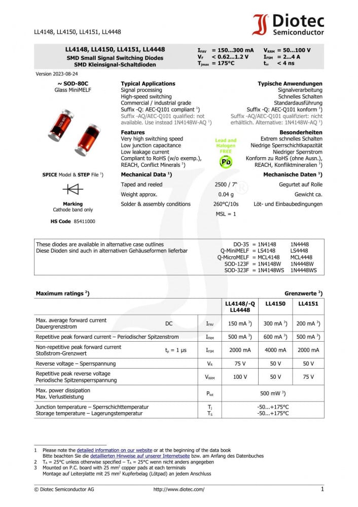 DIOTEC LL4448 datasheet page 1