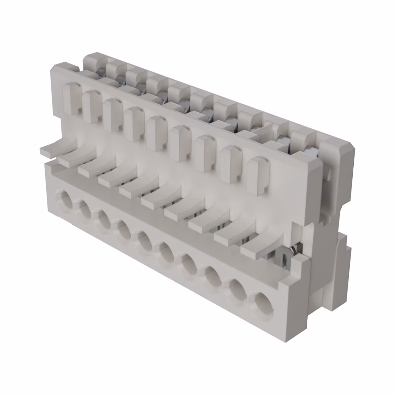 Appli-Mate RAST 2.5 IDT Housing, 2.50mm Pitch, Female, 10 Circuits, Beaded Terminal, Position Keys A & K Removed, Open Endwalls, Polarizing Rib Between Circuits 8 & 9 for sale