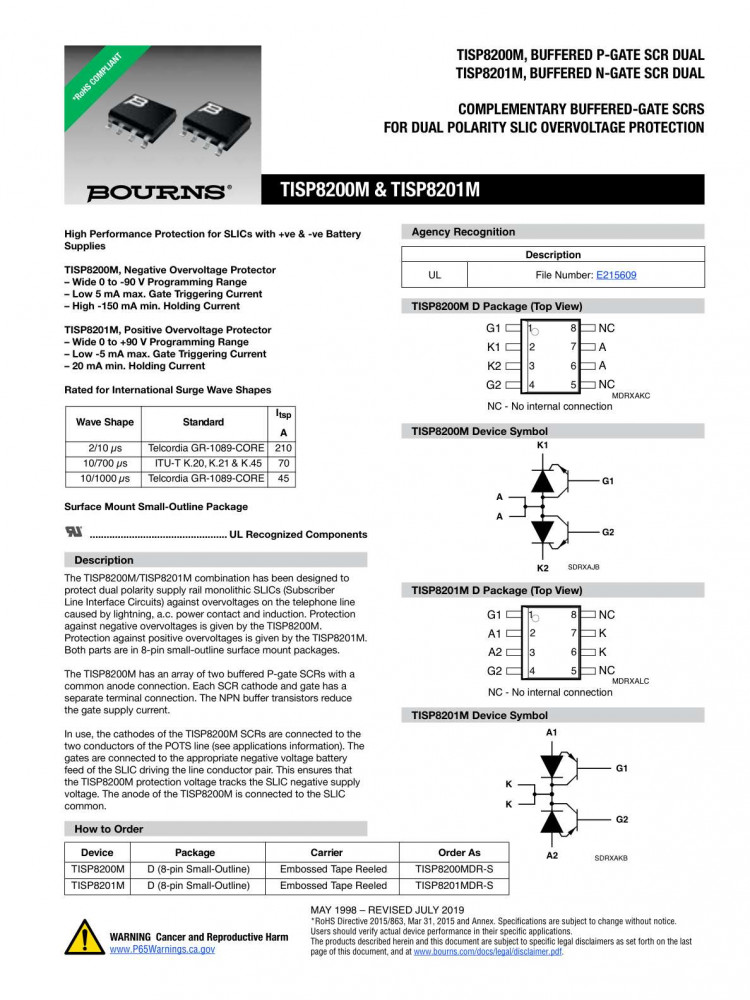 TISP8200MDR-S datasheet page 1
