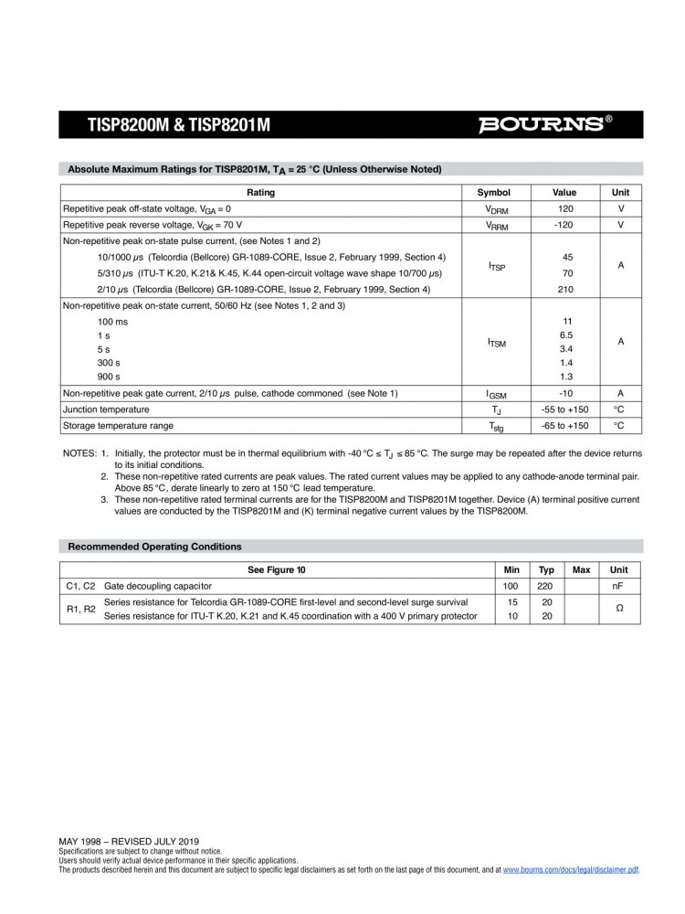 TISP8200MDR-S datasheet page 3