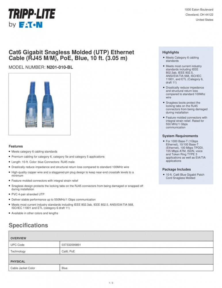 N201-010-BL technical document page 1